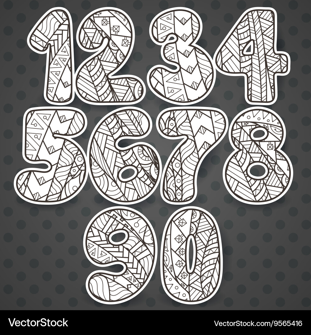 Entangle numbers set collection of doodle Vector Image