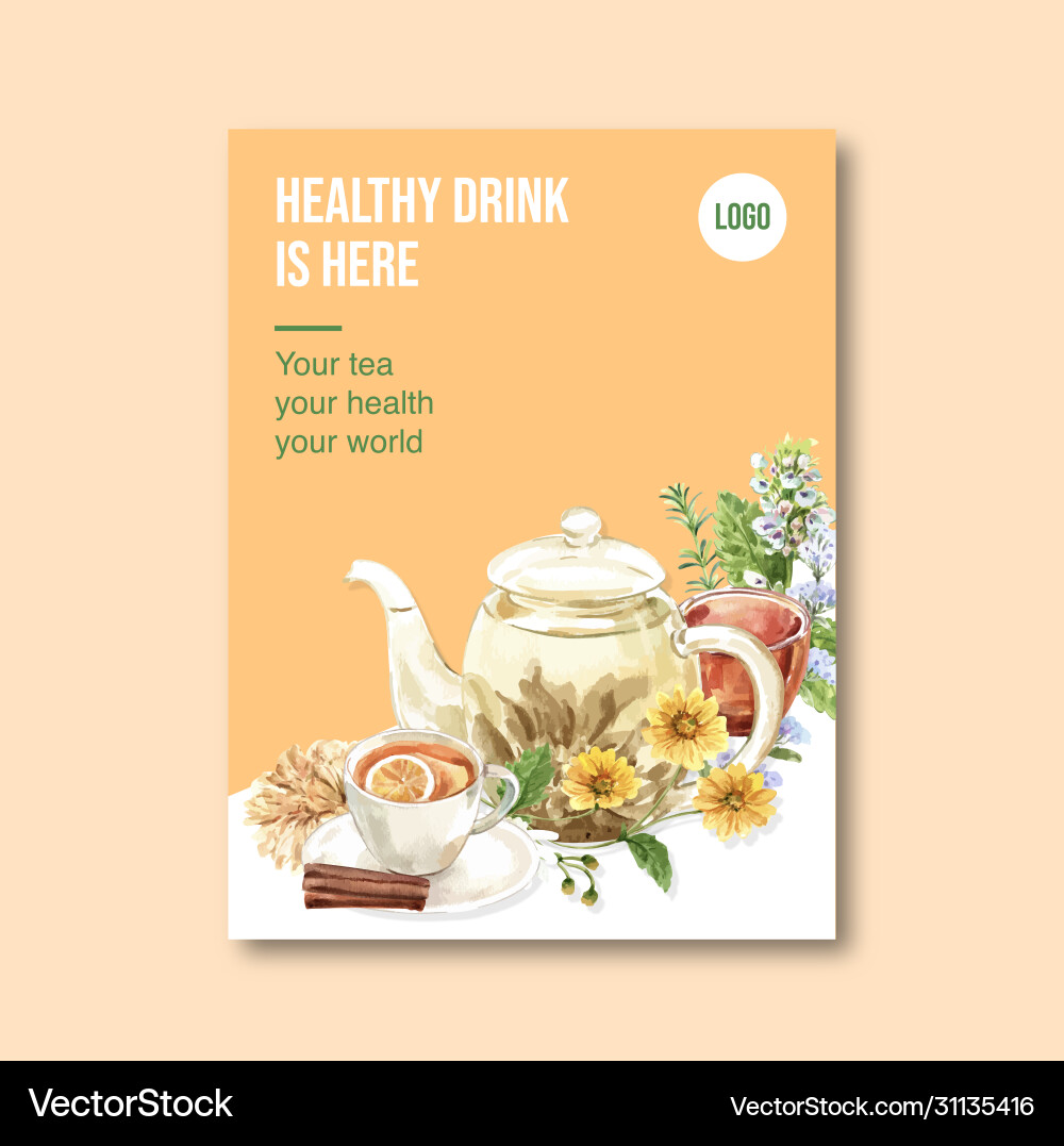 Herbal tea poster design with melissa lemon Vector Image