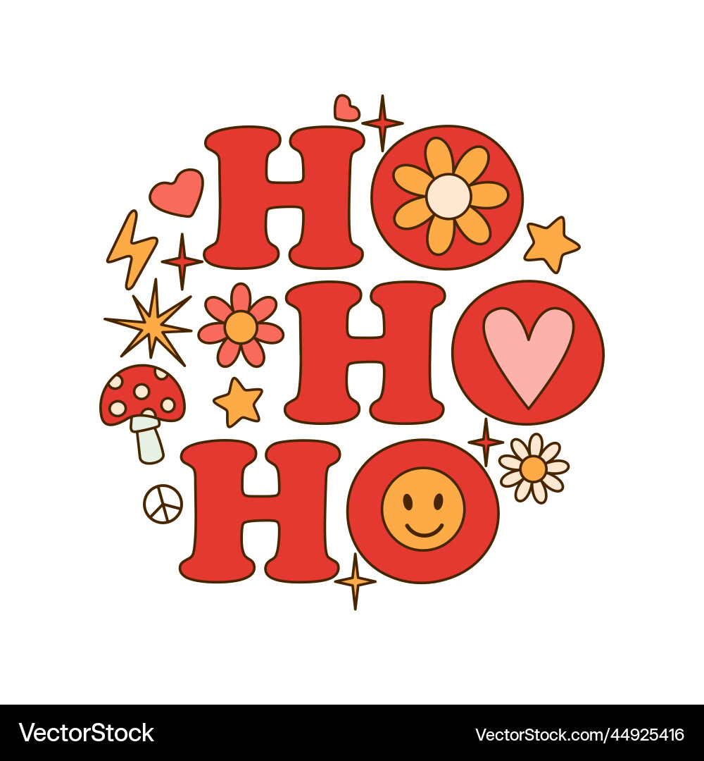 Ho text with daisy in retro cartoon style Vector Image