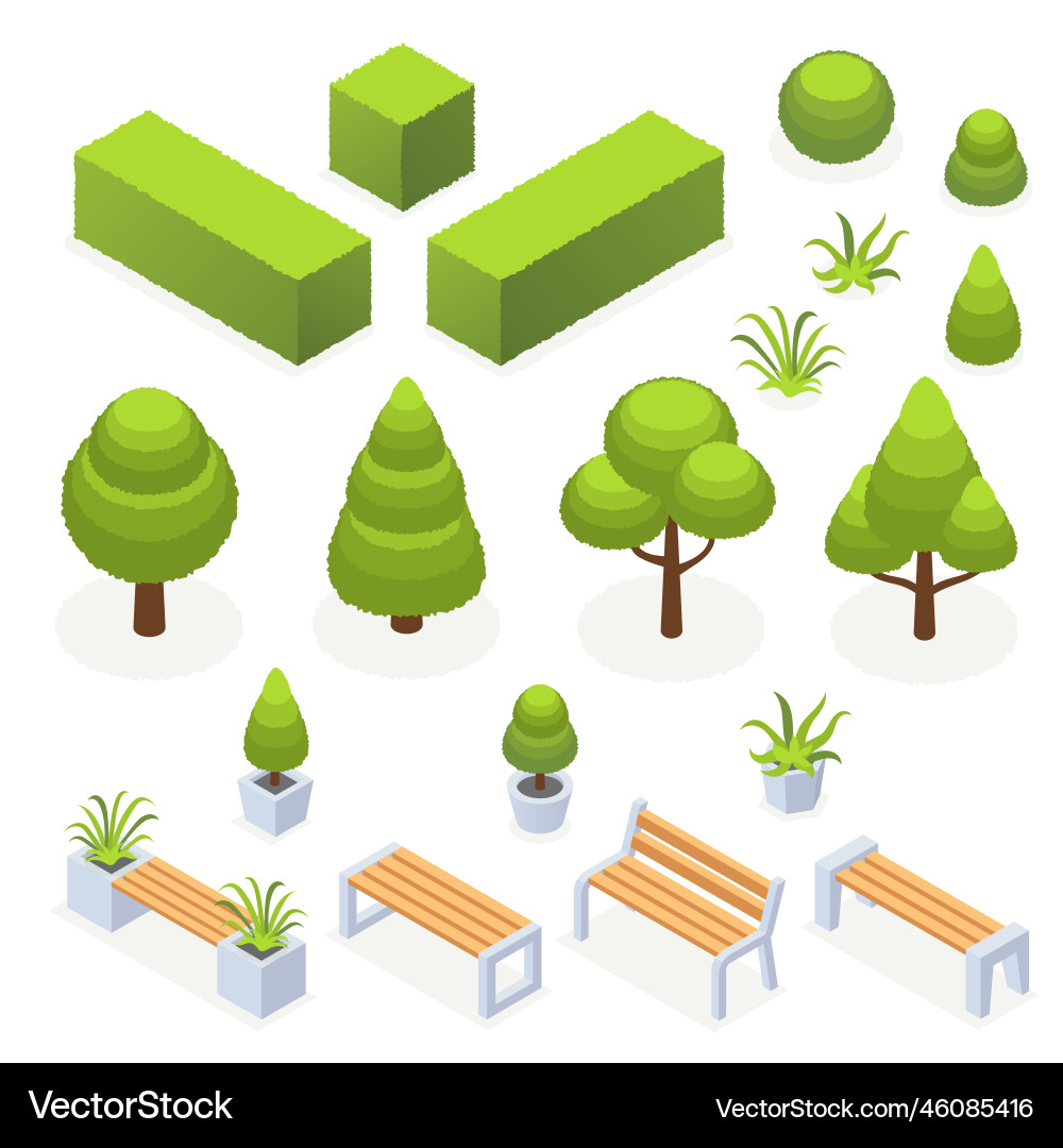 Isometric park landscape elements 3d city outdoor Vector Image