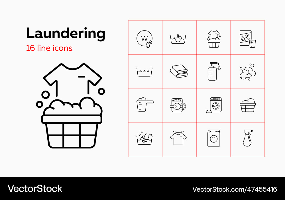 Laundering line icon set foam soap powder Vector Image