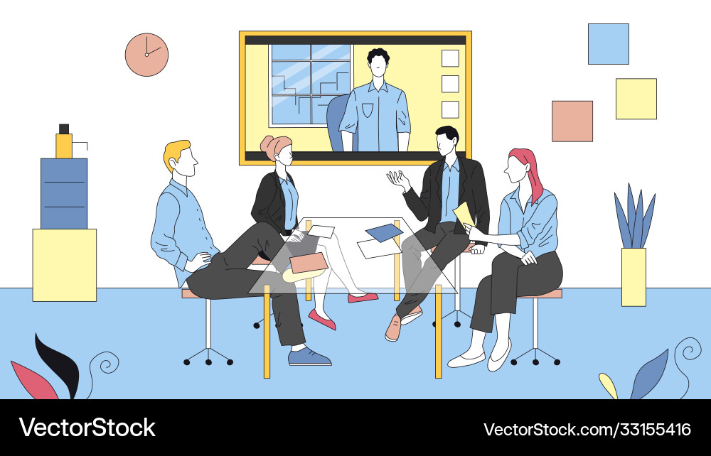 Remote video meeting between coworkers four Vector Image
