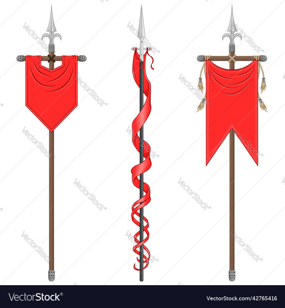 Three types of medieval pennant on a spear Vector Image