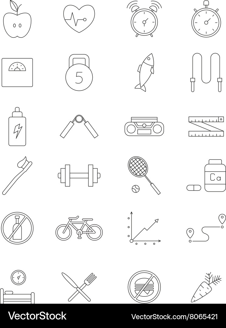 Black fitness icons set Royalty Free Vector Image