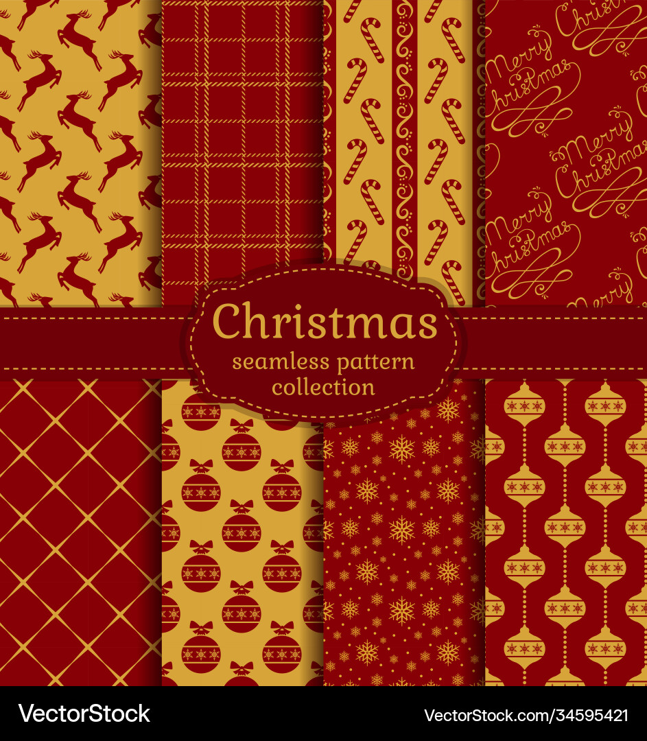 Christmas seamless patterns set Royalty Free Vector Image