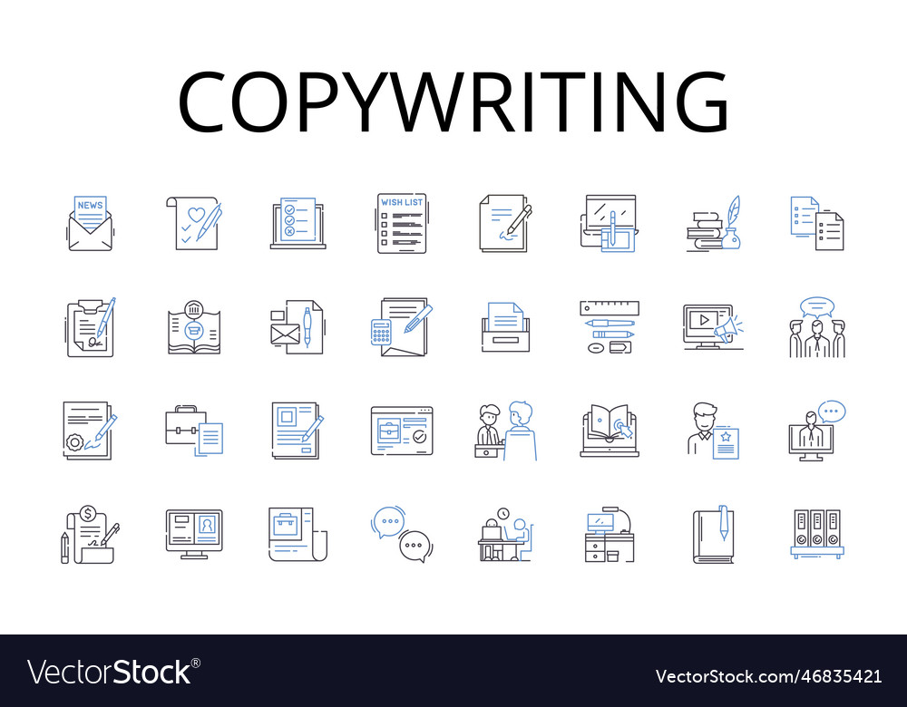 Copywriting line icons collection content writing Vector Image