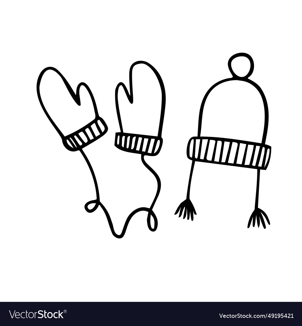 Doodle winter mittens hat scarf image Royalty Free Vector