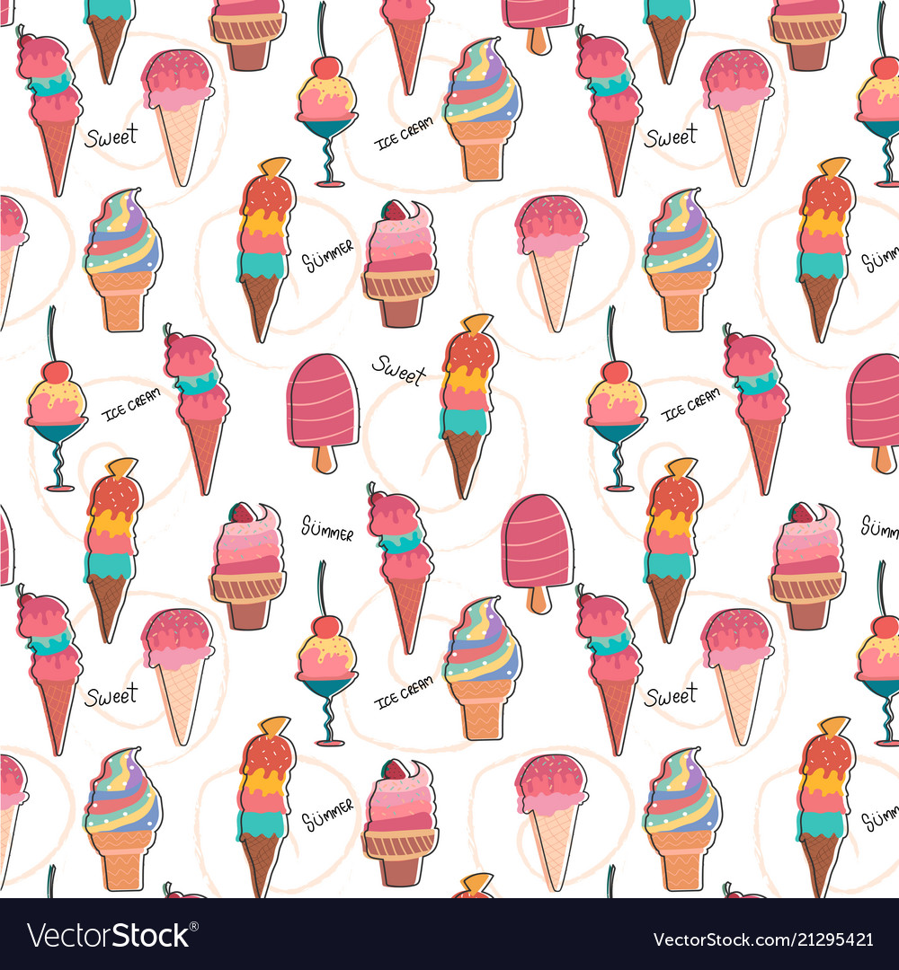Hand drawn pastel ice cream pattern seamless Vector Image