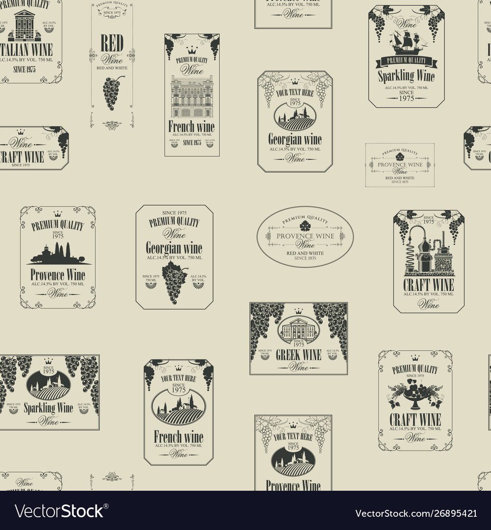 Seamless pattern with various wine labels Vector Image