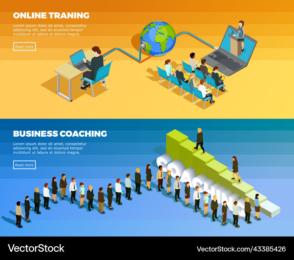 Business education isometric horizontal banners Vector Image