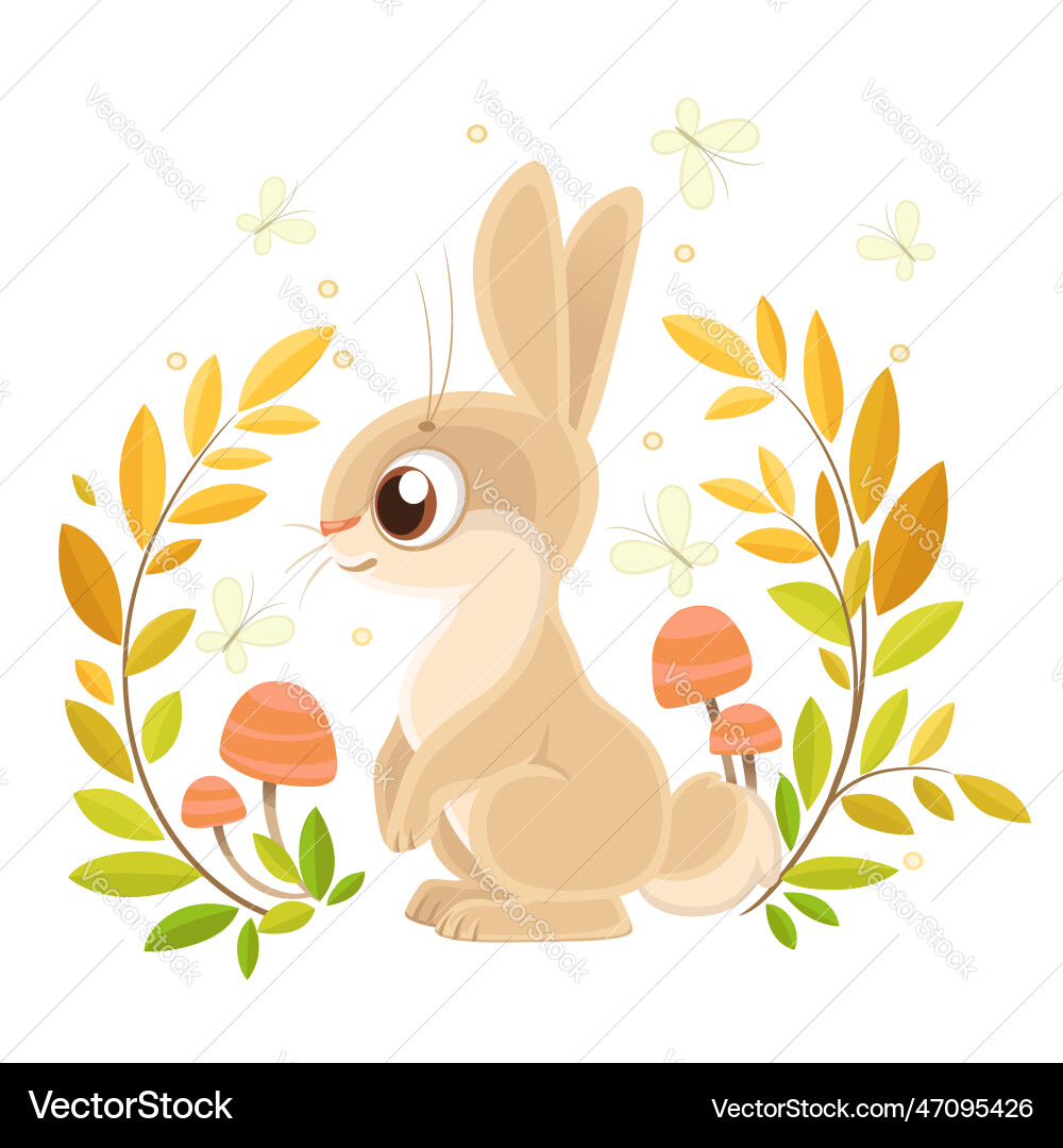 Cute cartoon little bunny framed by the elements Vector Image