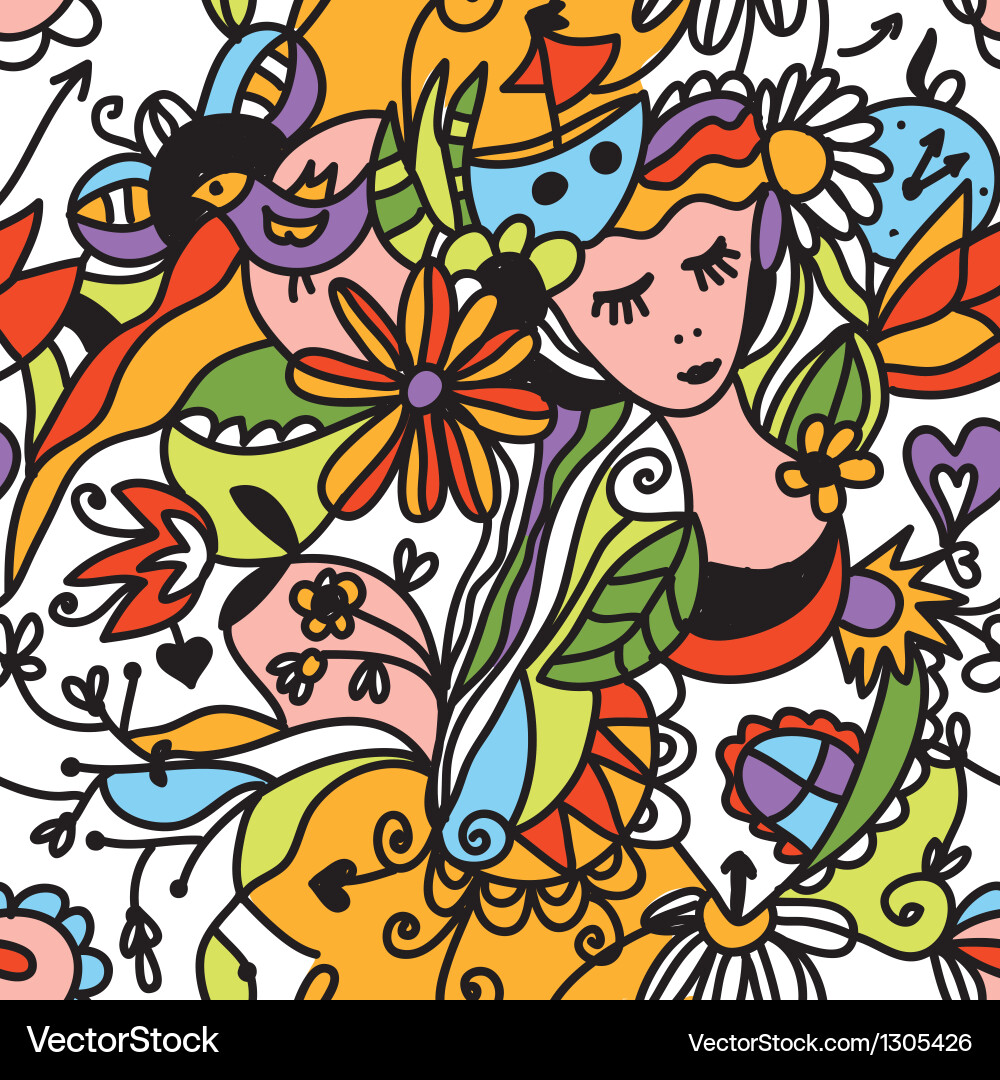 Floral seamless pattern with girl face Royalty Free Vector