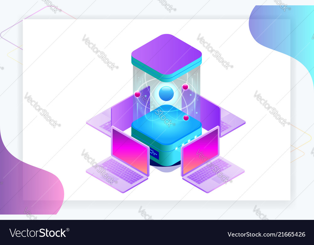 Isometric quantum computing or supercomputing Vector Image