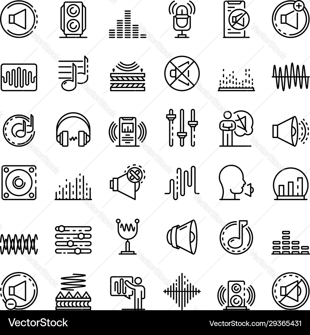 Acoustics icons set outline style Royalty Free Vector Image