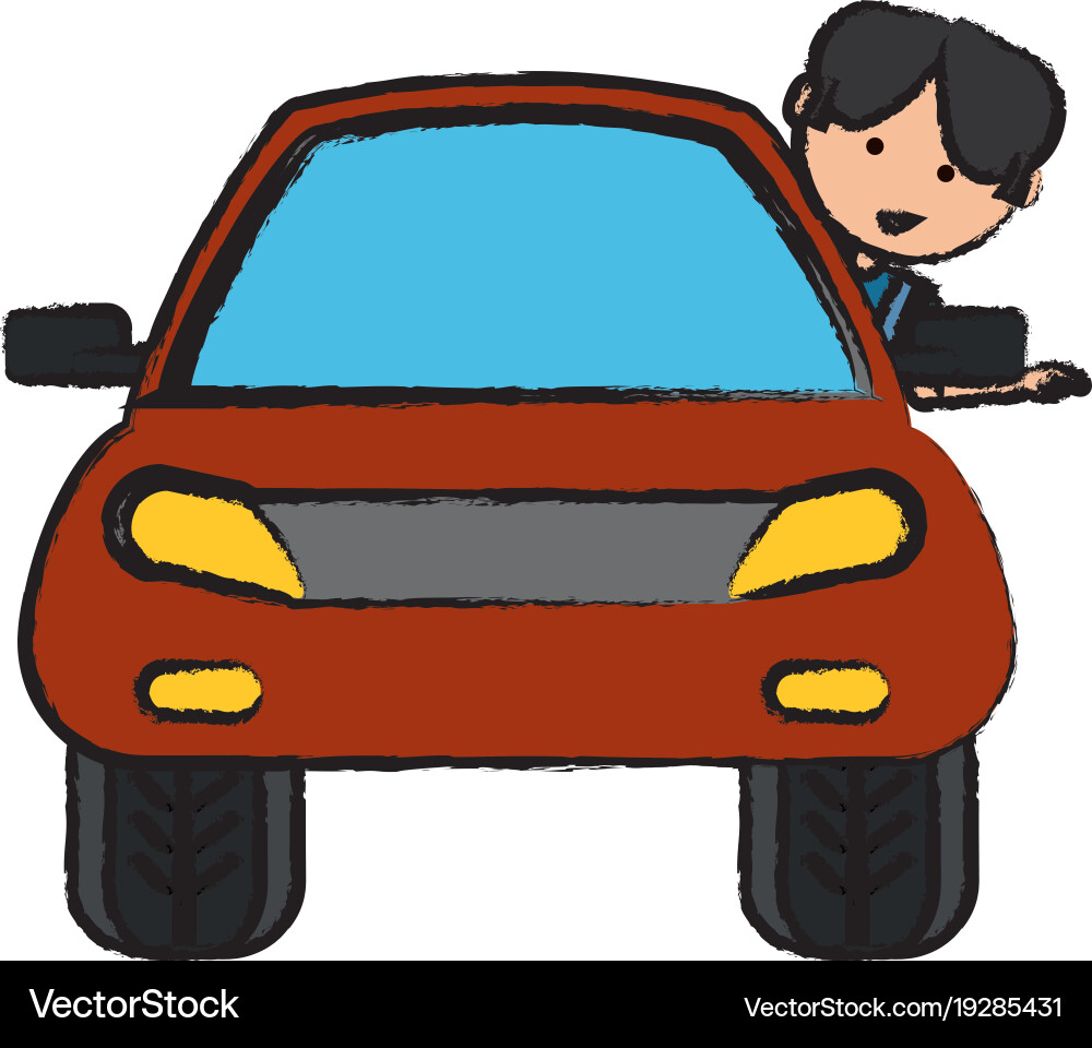 Cartoon man and car icon Royalty Free Vector Image