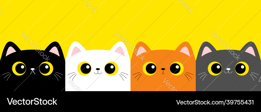 Cat kitten set line square head face cute cartoon Vector Image