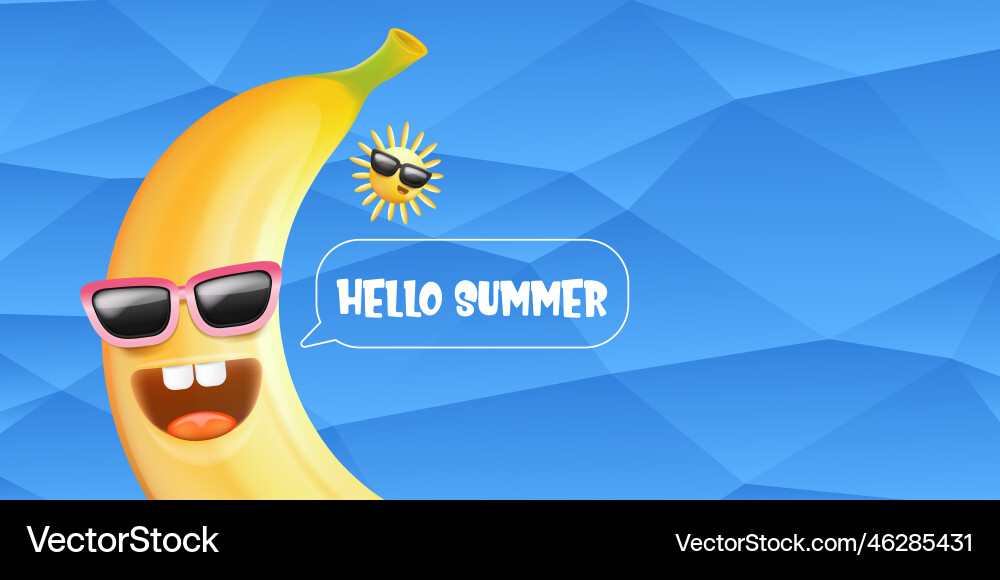 Hello summer horizontal banner with cartoon sun Vector Image