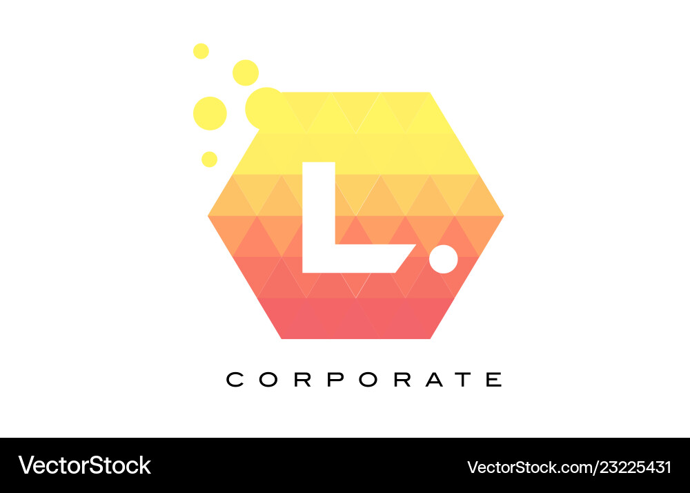 L orange hexagon shaped letter logo with bubbles Vector Image