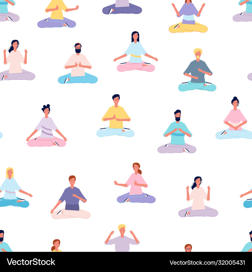 Meditation people pattern women men doing yoga Vector Image
