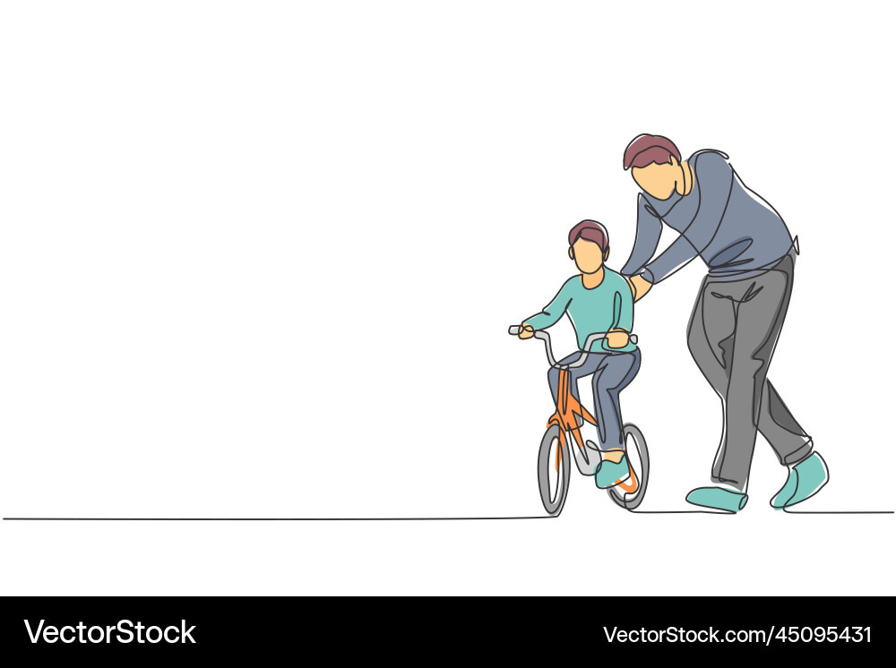 One continuous line drawing of young father help Vector Image