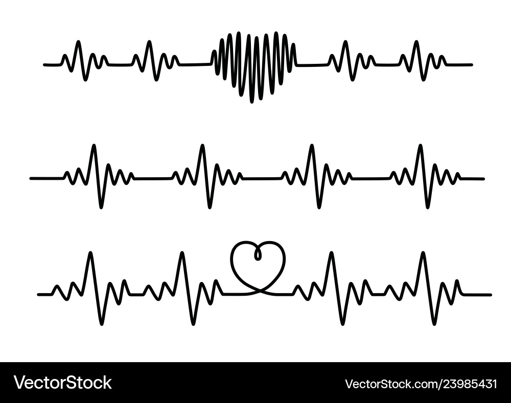 Set black cardiogram lines isolated on white Vector Image