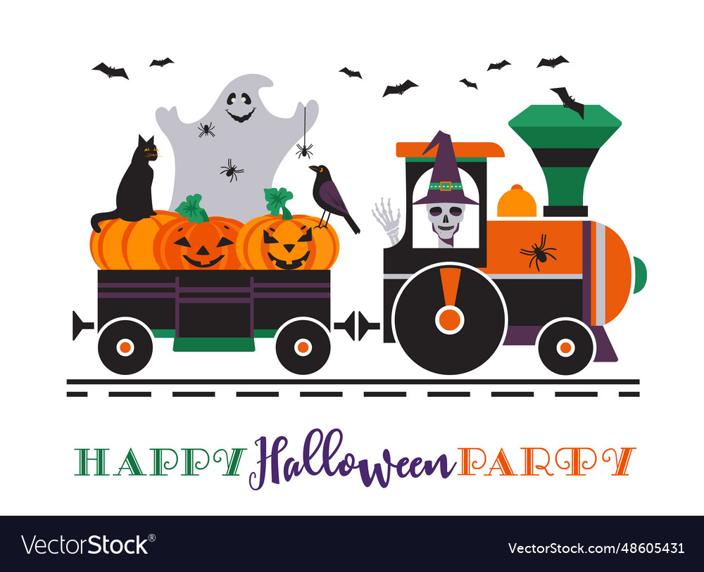 Skeleton ride spooky train with halloween symbols Vector Image