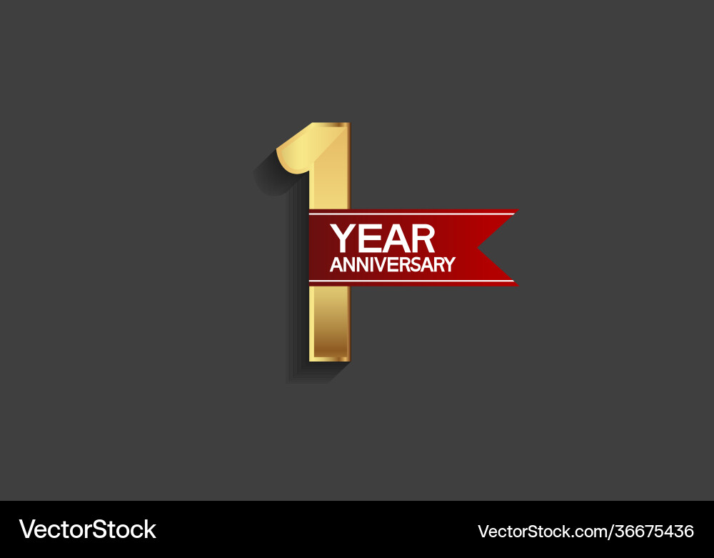 1 year anniversary simple design with golden Vector Image