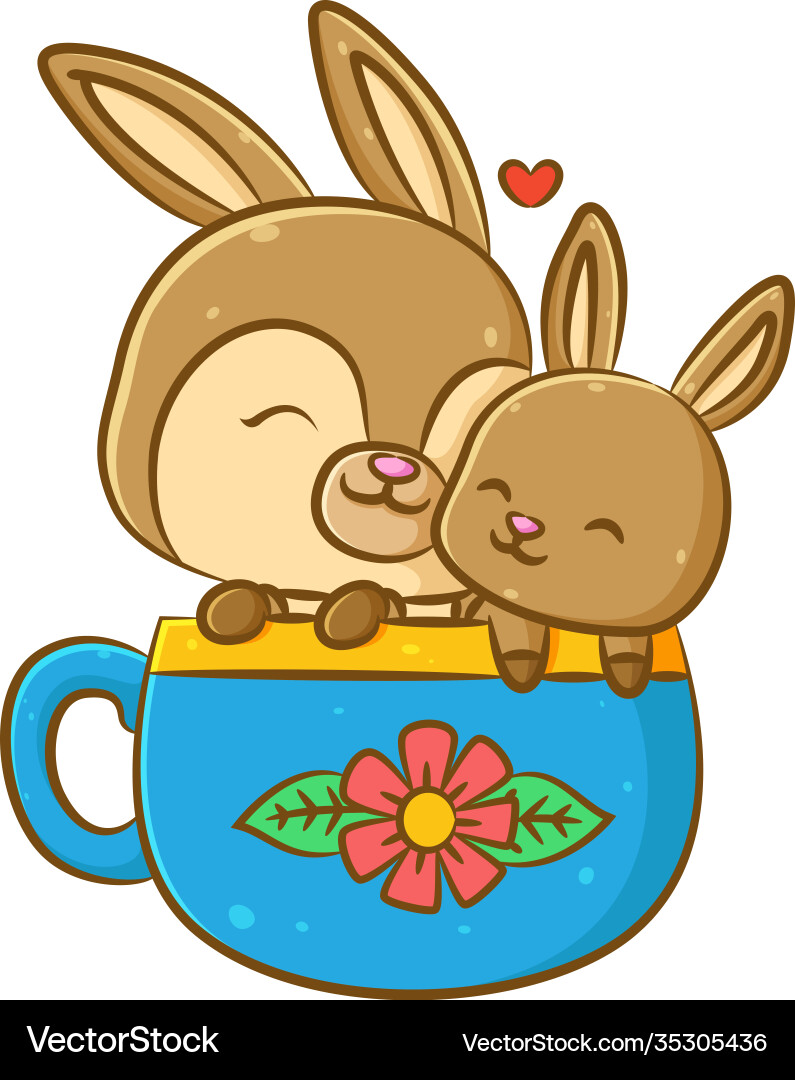 Cute mother rabbit with her son in sitting Vector Image