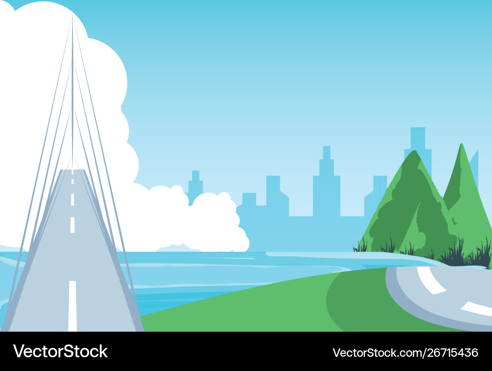 Landscape with road and bridge scene nature Vector Image