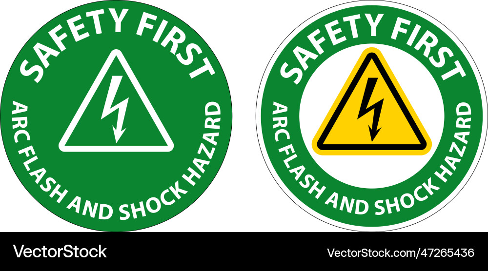 Safety first floor sign arc flash and shock hazard