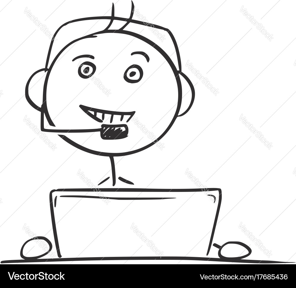 Stick man cartoon male customer support Royalty Free Vector