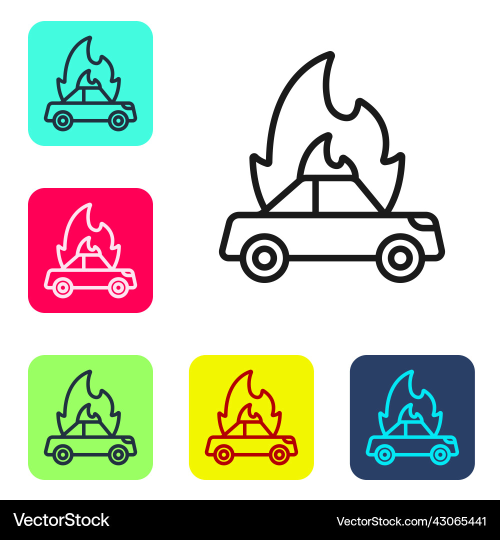 Black line burning car icon isolated on white Vector Image