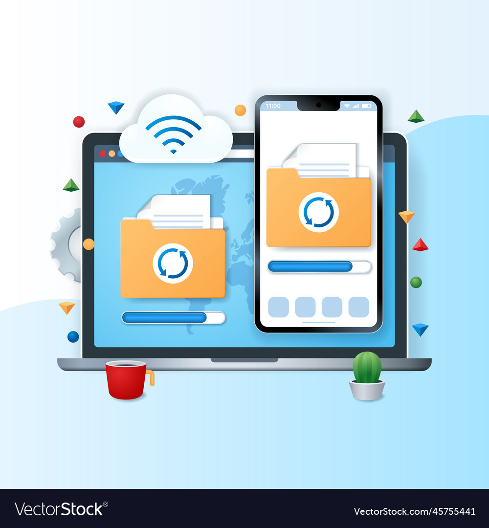 Data Synchronization In 3d Style Royalty Free Vector Image