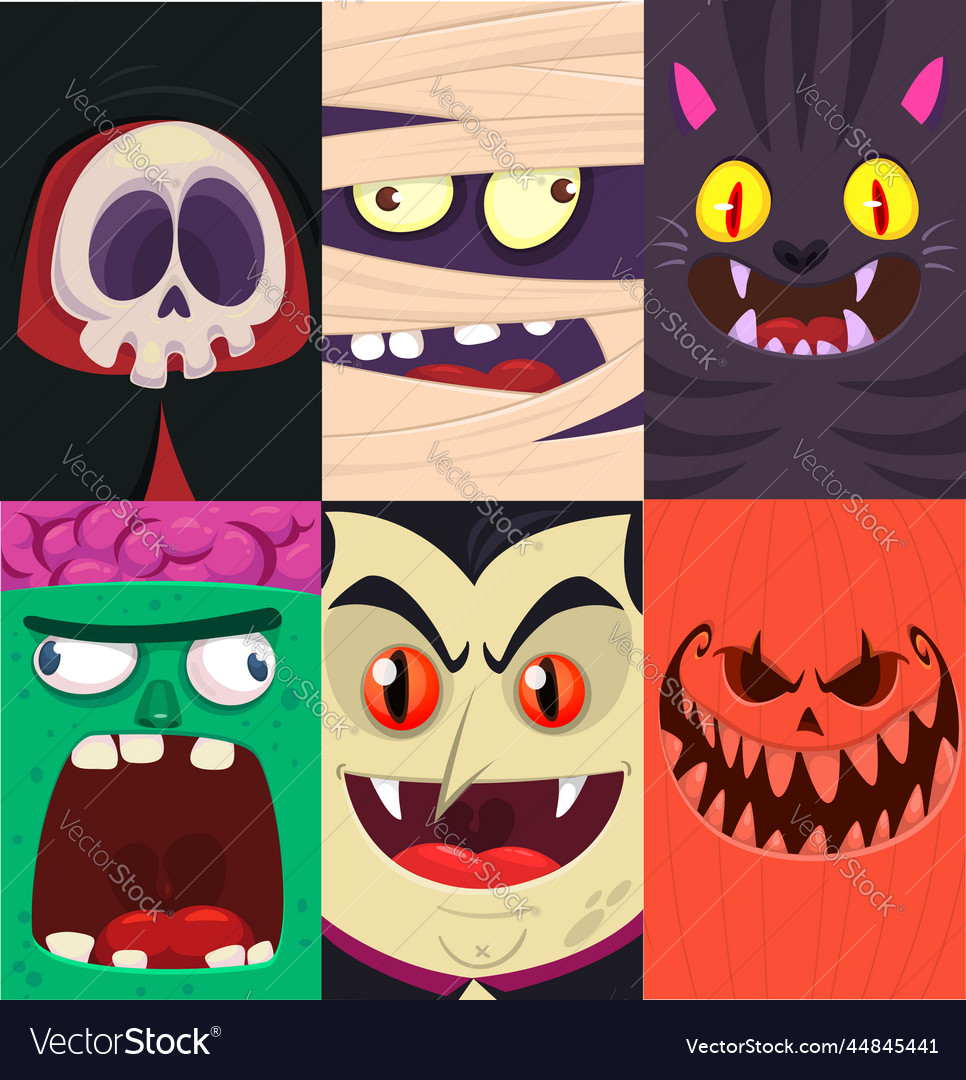 Halloween funny faces set of four characters Vector Image