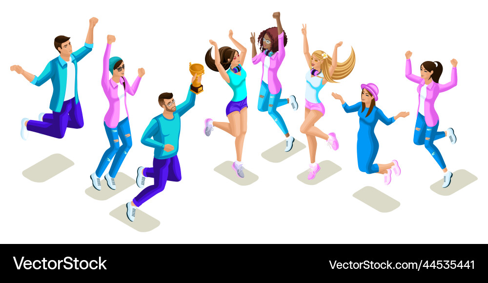 Isometrics teenagers jumping bright design Vector Image