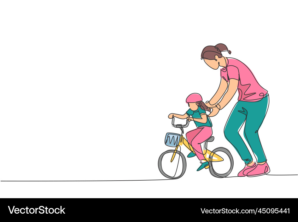 One continuous line drawing of young mother help Vector Image