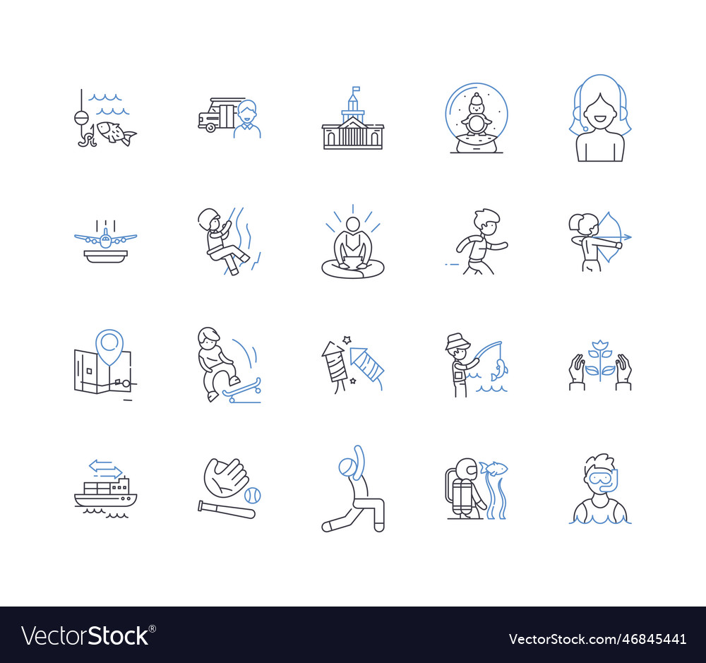 Outing line icons collection adventure nature Vector Image Outing line icons collection adventure nature Vector Image