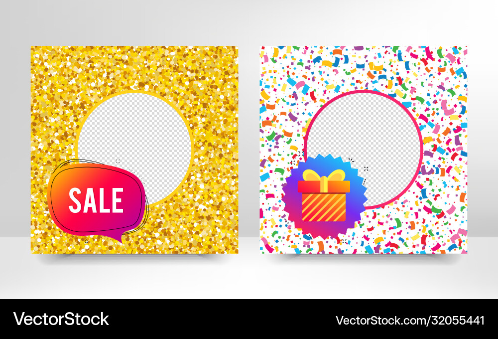 Sale and gift box discount badge Royalty Free Vector Image