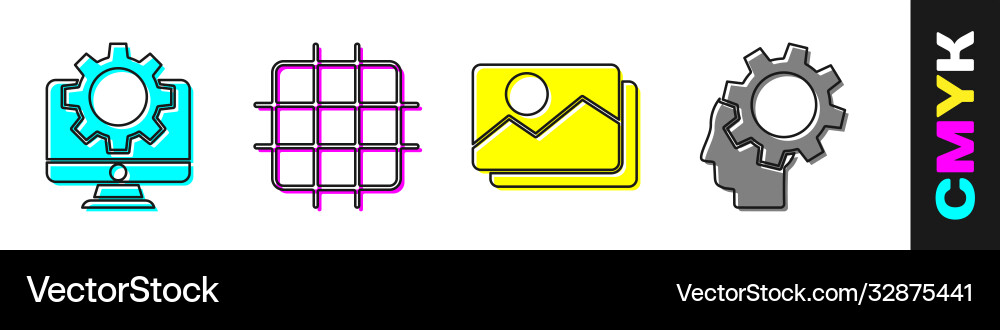 Set computer monitor and gear grid graph paper Vector Image