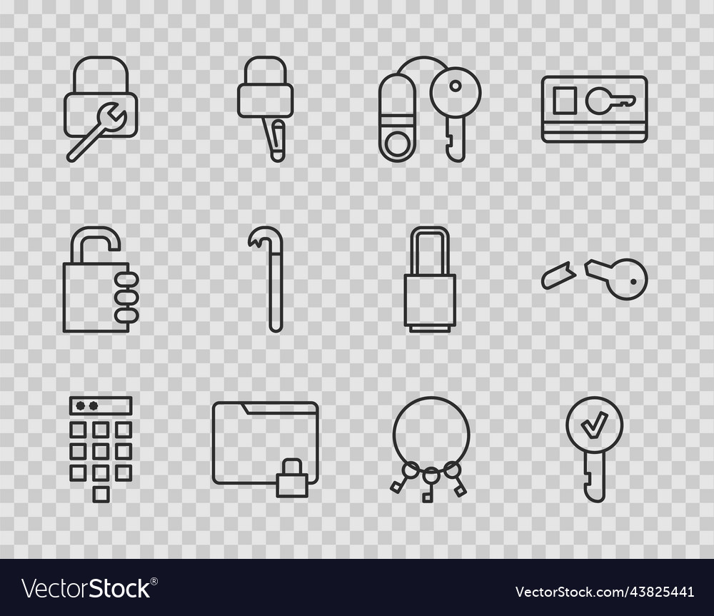 Set Line Password Protection Key House With Key Vector Image