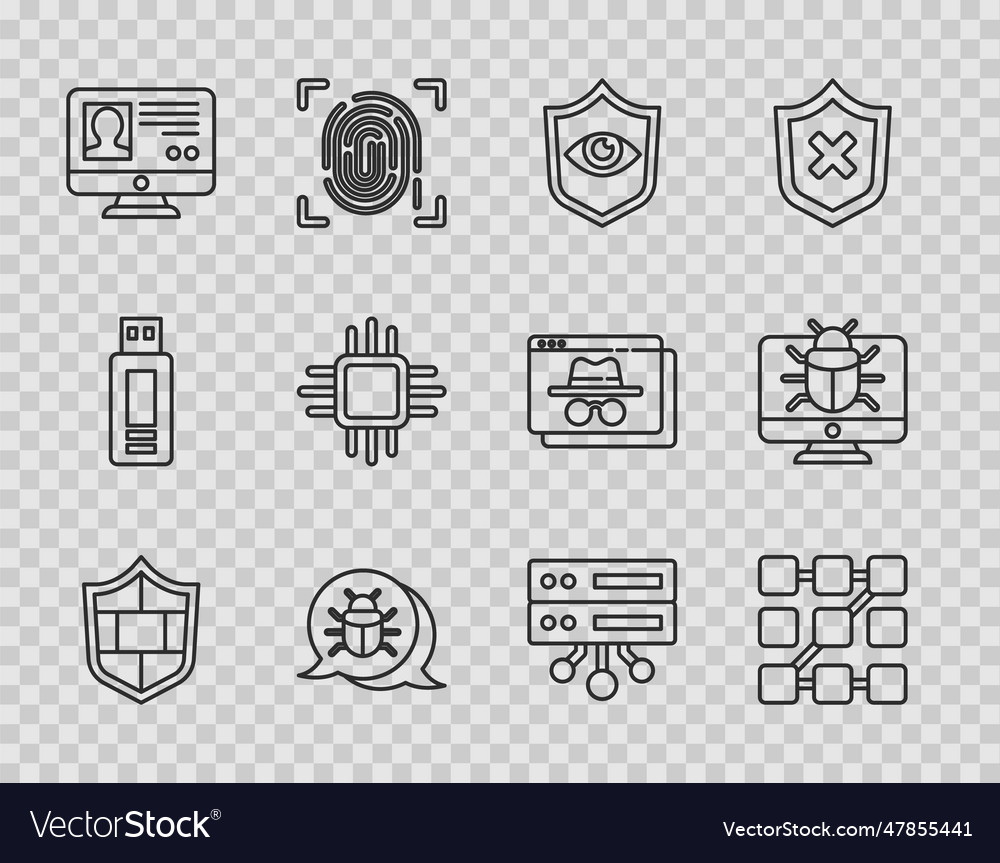 Set line shield with brick wall graphic password Vector Image