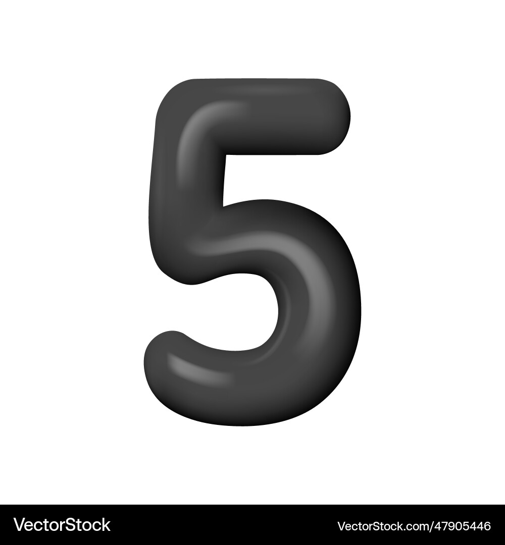 3d black number 5 black realistic plastic number Vector Image
