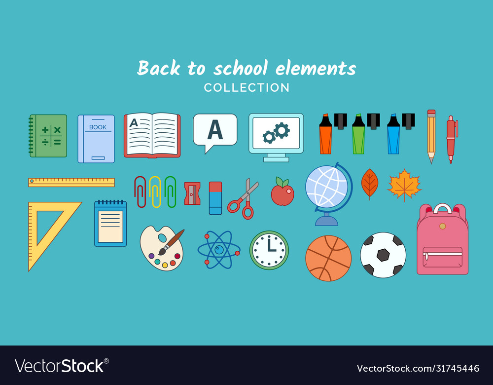 Back to school flat elements collection different Vector Image