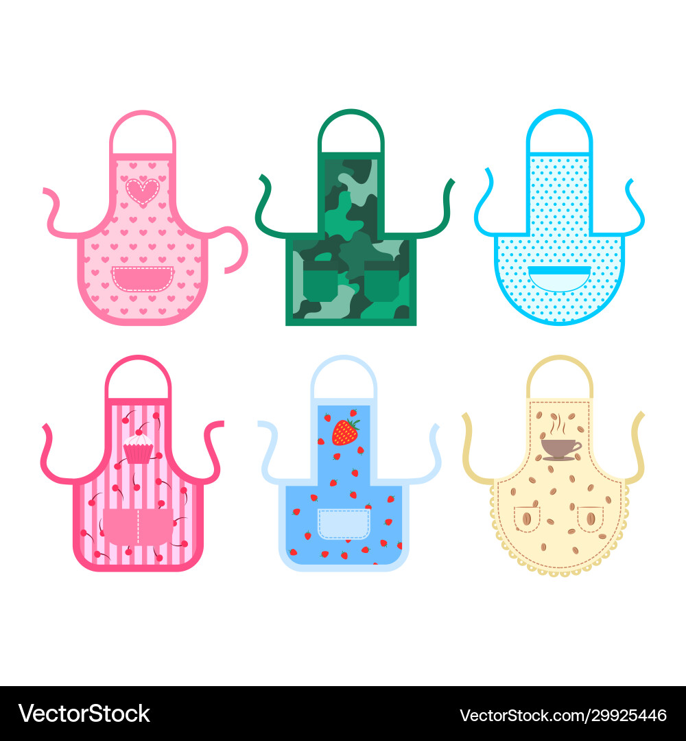 Cartoon color kitchen apron icon set Royalty Free Vector