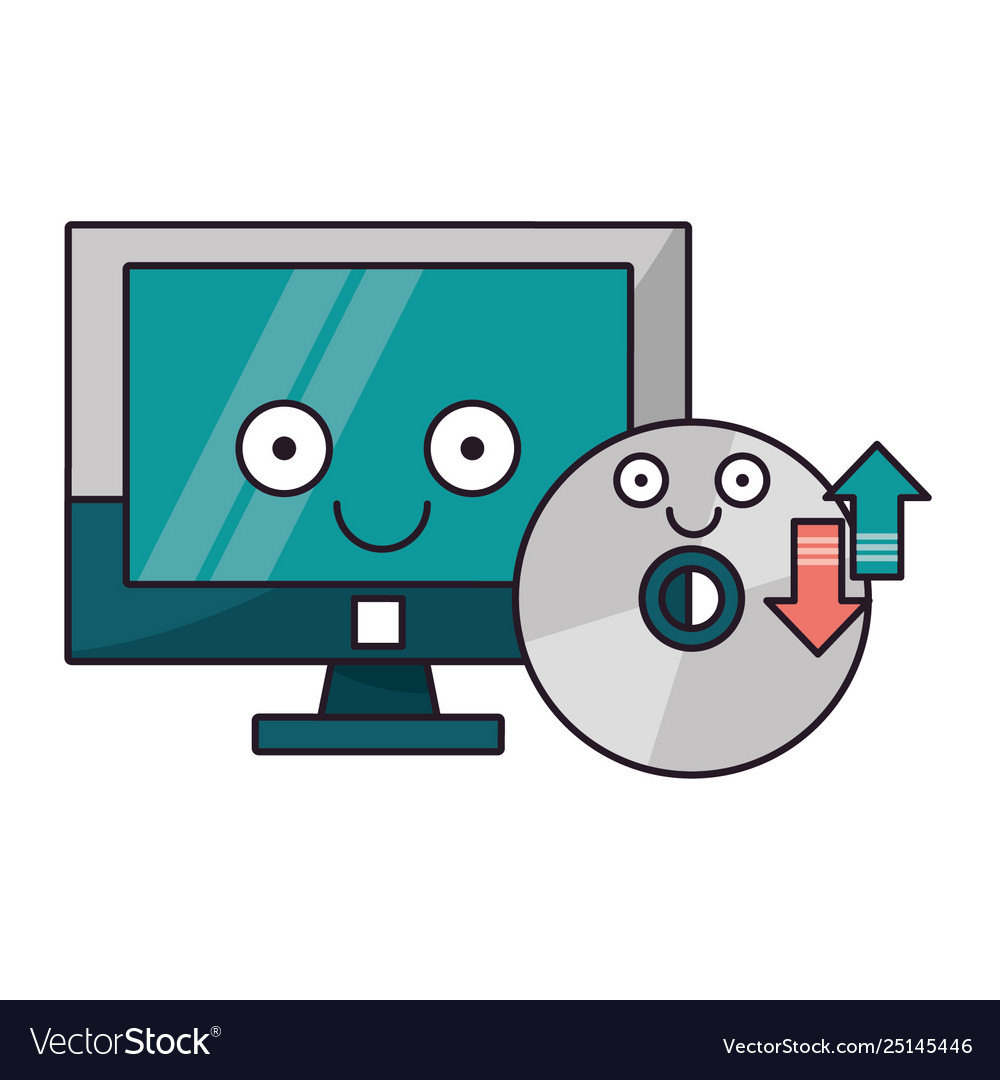 Computer and cd rom software Royalty Free Vector Image