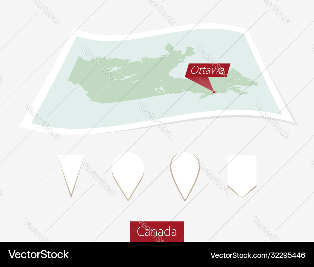 Curved paper map canada with capital ottawa Vector Image