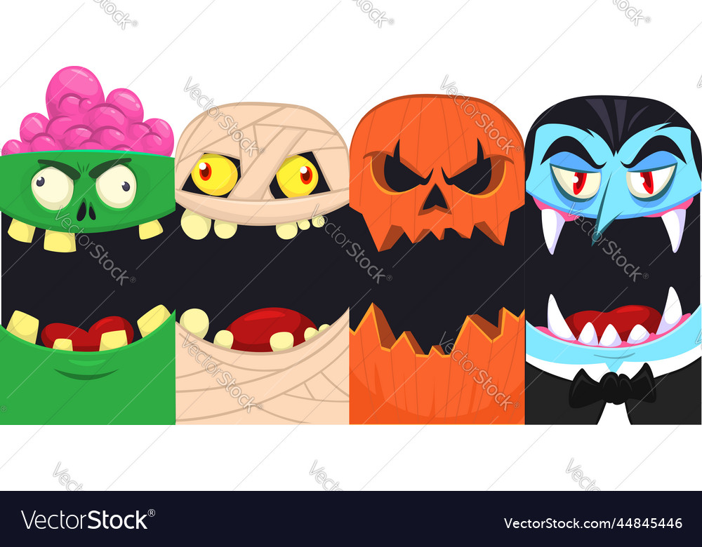 Halloween funny faces set of four characters Vector Image