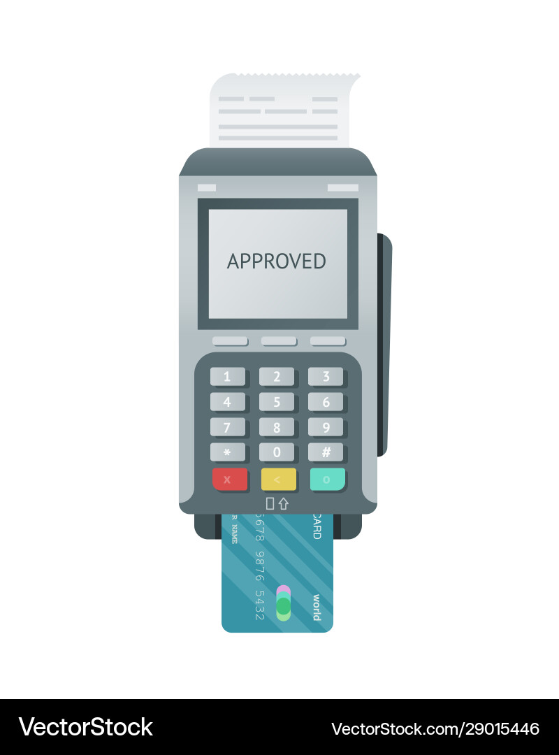 Isolated pos terminal with card and receipt Vector Image