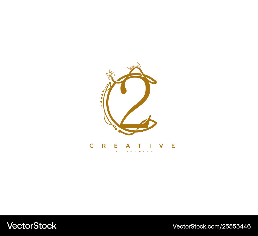 Number 2 floral monogram rounded ornate elegant Vector Image