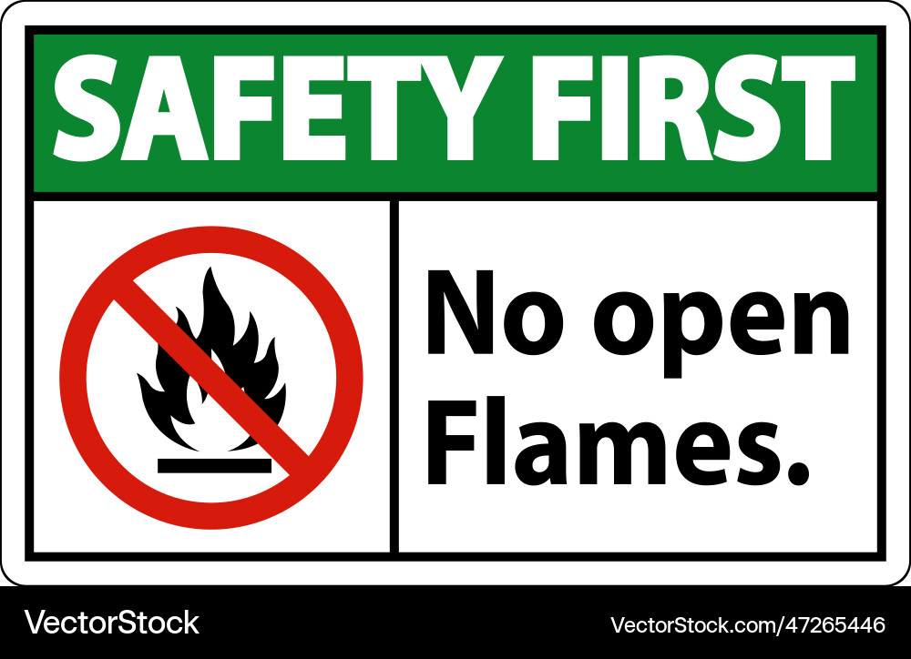 Safety first no open flames label sign on white Vector Image